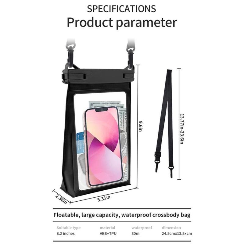 Extra Large Universal Waterproof Case w. Lanyard - 8.2 - Black